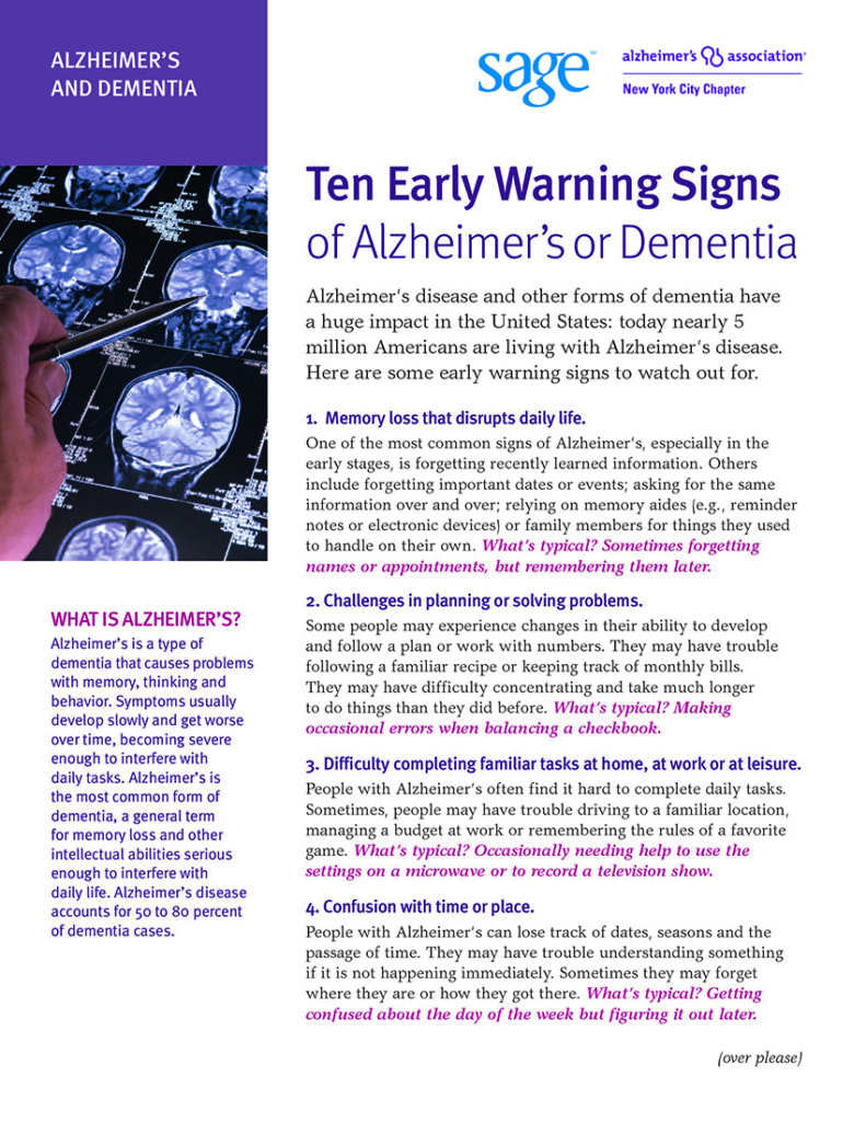 Ten Early Warning Signs of Alzheimer's or Dementia - SAGE